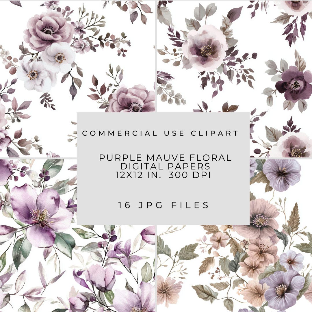 Purple Mauve Floral Digital Patterns Paper, Printable Paper, Junk ...