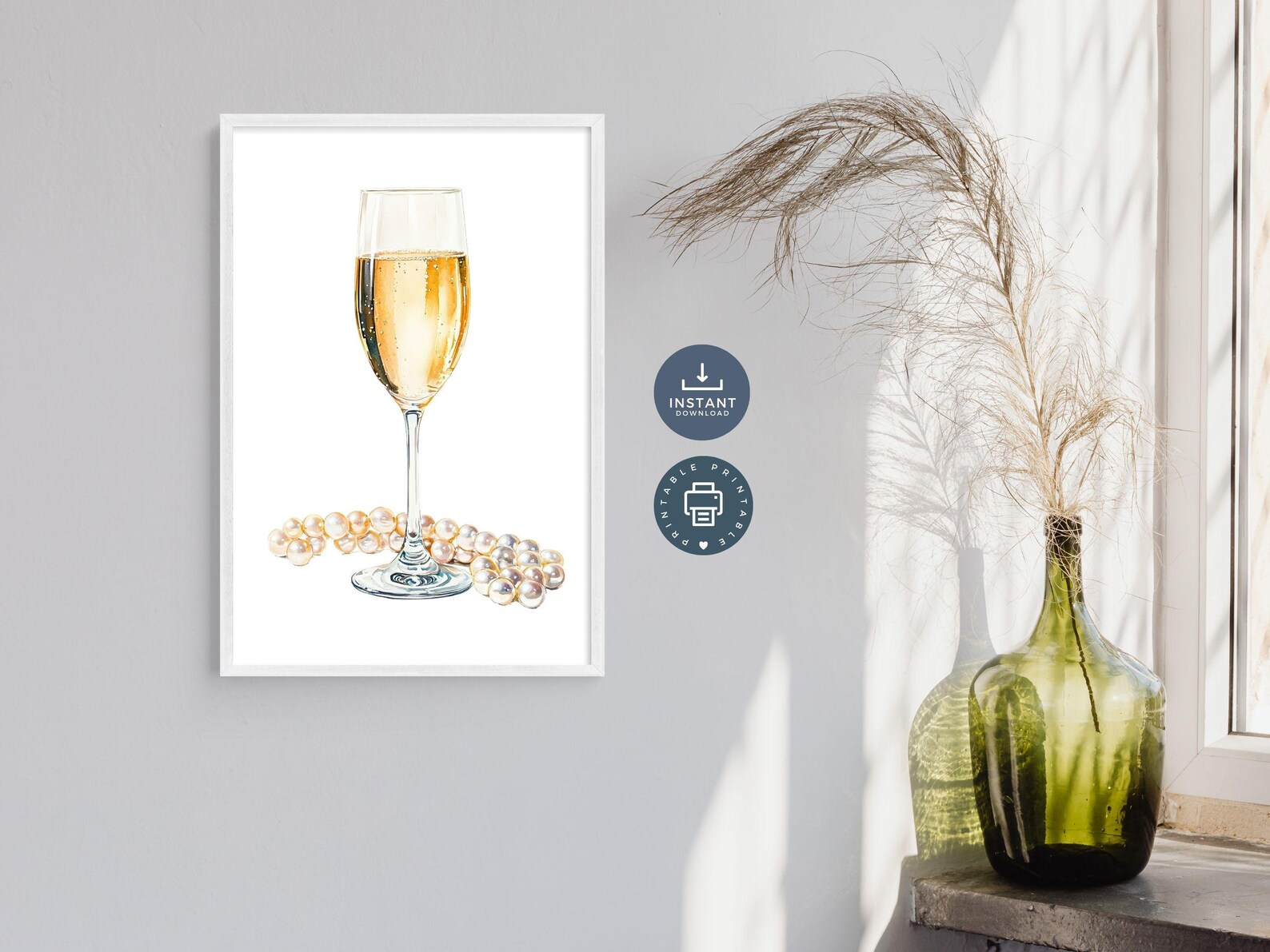 Prosecco Pearls Wall Art Digital Printable Poster Print, Pearls ...