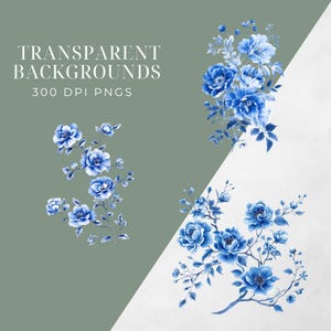 Blue Floral Chinoiserie Toile Clip Art Bundle Pack of 18 Transparent ...