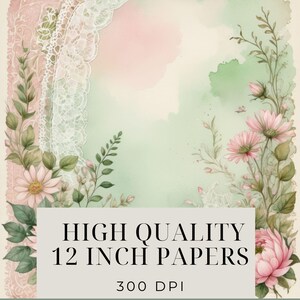 Pink Green Floral Lace Digital Paper Pack: Vintage Scrapbook (JPG) - Etsy