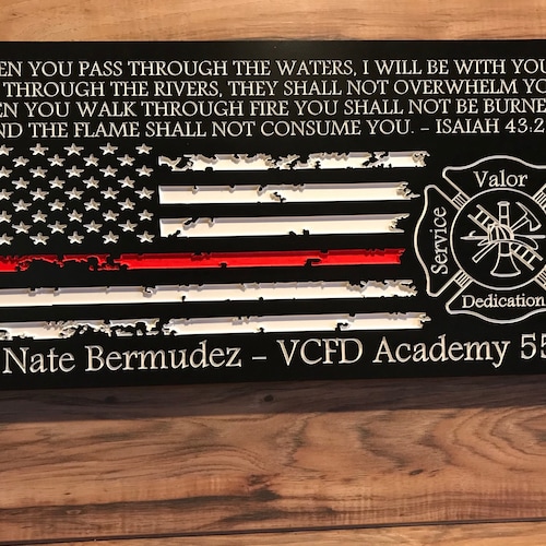 Firefighter Red Line Flag Sign Firefighter Gift - Etsy