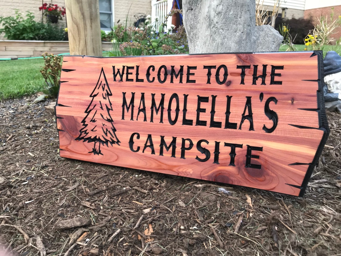 Personalized Carved Cedar Wood Camping Sign Family Name Sign - Etsy