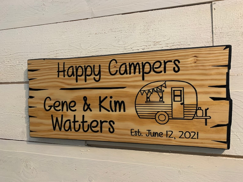 Personalized Carved Cedar Wood Camping Sign Family Name Sign | Etsy