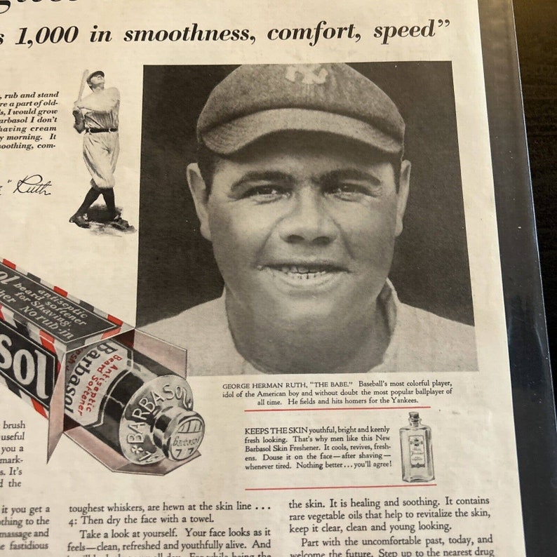 Babe Ruth, barbasol 1929 Original Ad Collectible Sporting Ad Cooliers ...