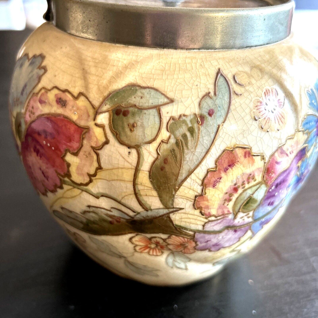 Rare Vintage Royal Bonn Blush Ware Rose & Curlicue Barrel Jar 5.5 ...