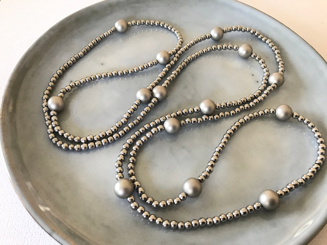 Long Opera Length Necklace Gray Shell-based Pearl and Silver - Etsy