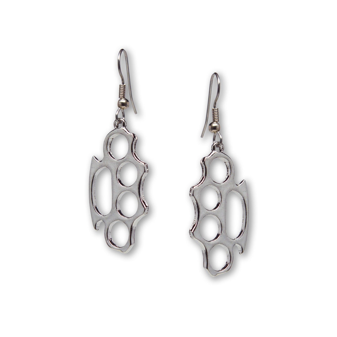 Pewter Brass Knuckles Polished Silver Finish Dangle Earrings 1026 - Etsy