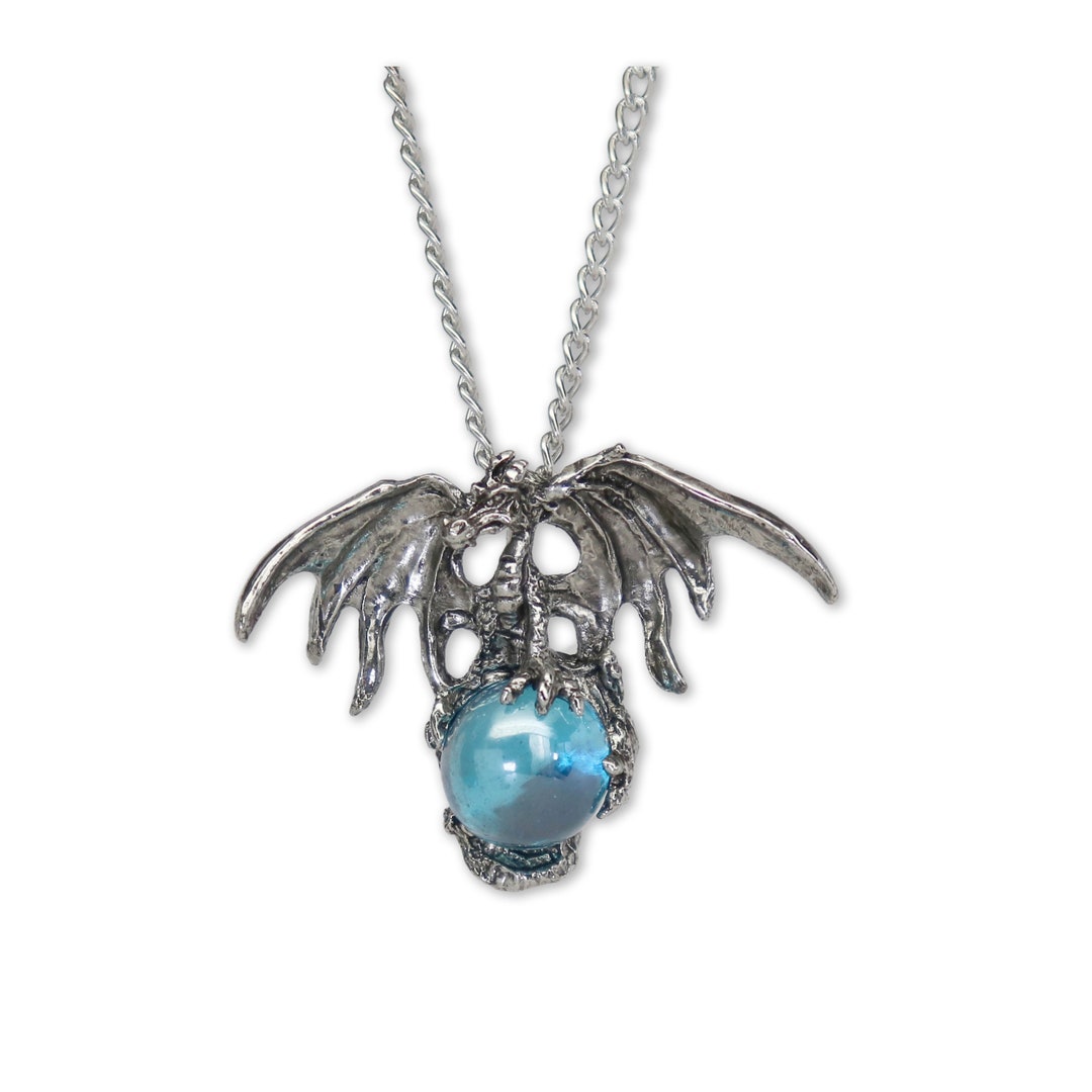 Mystical Dragon With Blue Crystal Ball Pendant Necklace NK-584 - Etsy