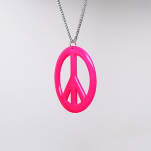 Hippie Hot Pink Peace Sign Necklace Hand Painted NK-15 P - Etsy