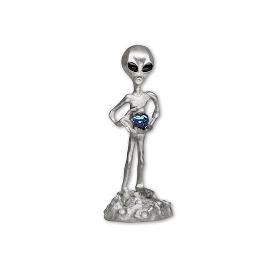 UFO Alien Holding Faceted Crystal Ball Pewter Statue S-006 - Etsy