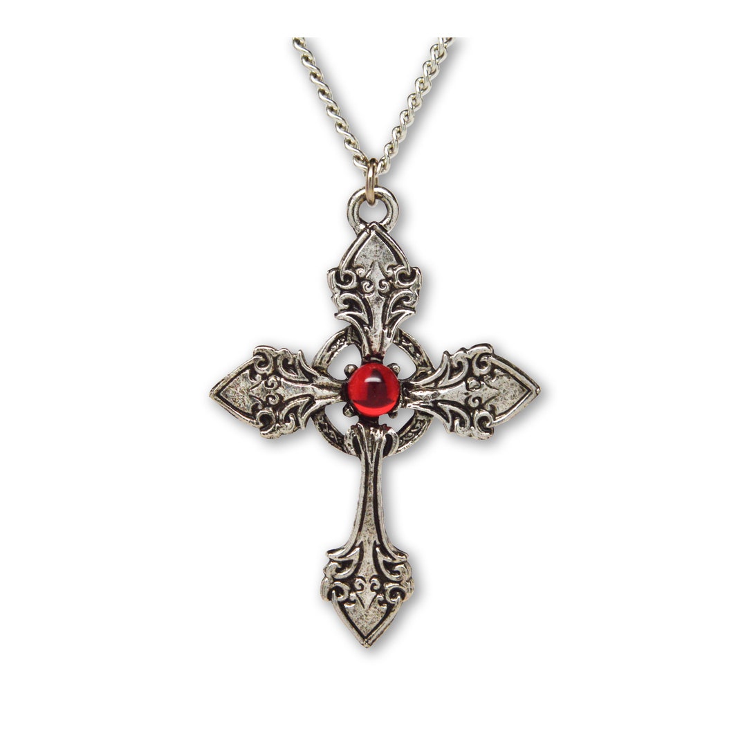 Gothic Cross With Red Stone Medieval Renaissance Pendant Necklace NK ...