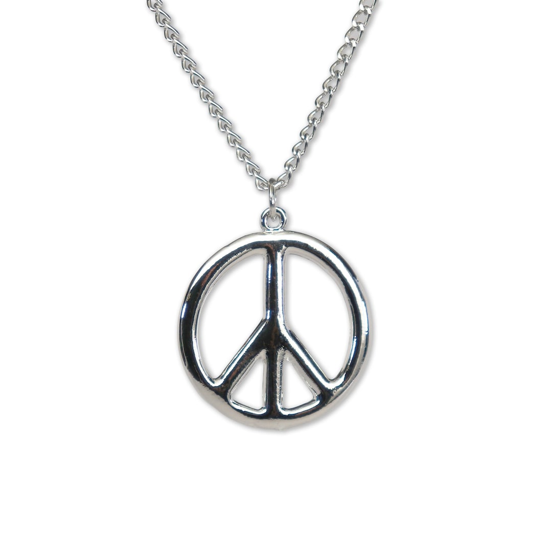 Medium Peace Sign Polished Silver Pewter Pendant Necklace NK-648 - Etsy