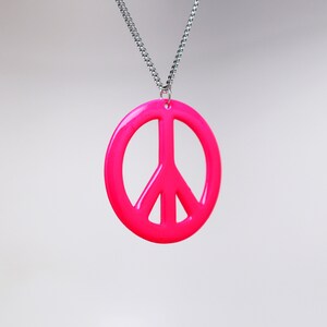 Hippie Hot Pink Peace Sign Necklace Hand Painted NK-15 P - Etsy
