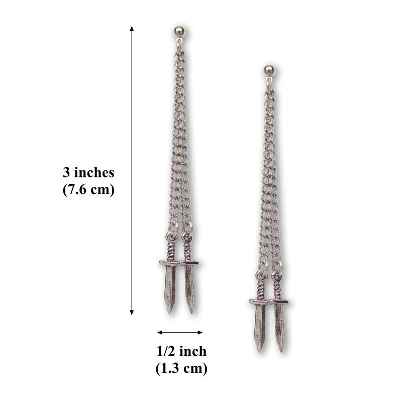 Double Chain Hanging Daggers Earrings Silver Finish Pewter - Etsy