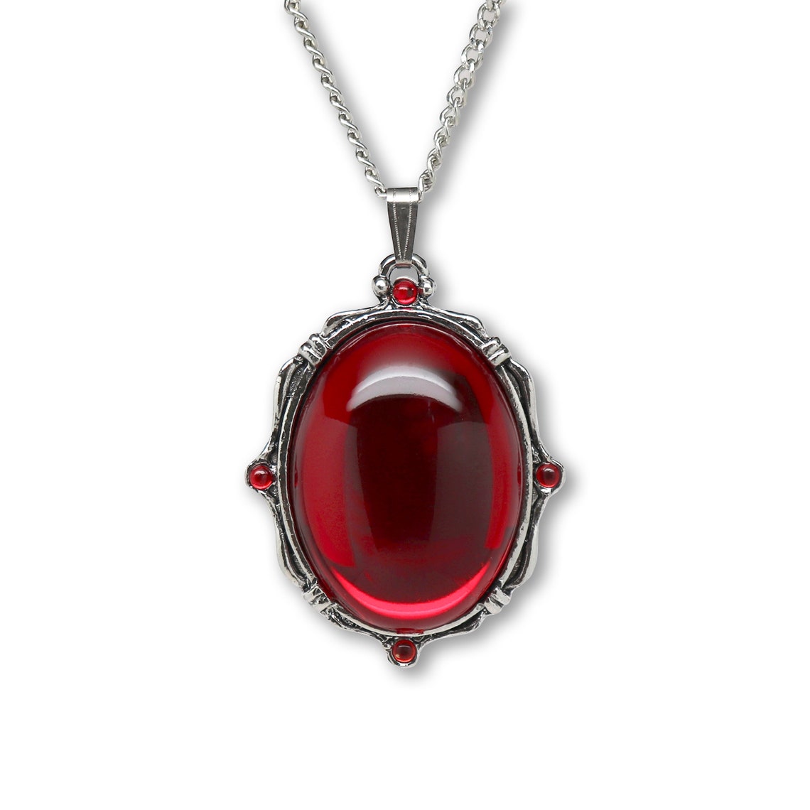Vampire Blood Red Cabochon Pendant Necklace Set in Silver - Etsy