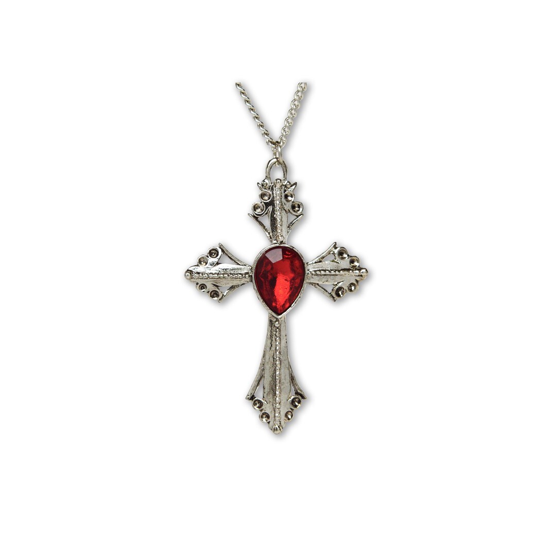 Medieval Renaissance Cross With Red Teardrop Stone Pendant Necklace NK ...