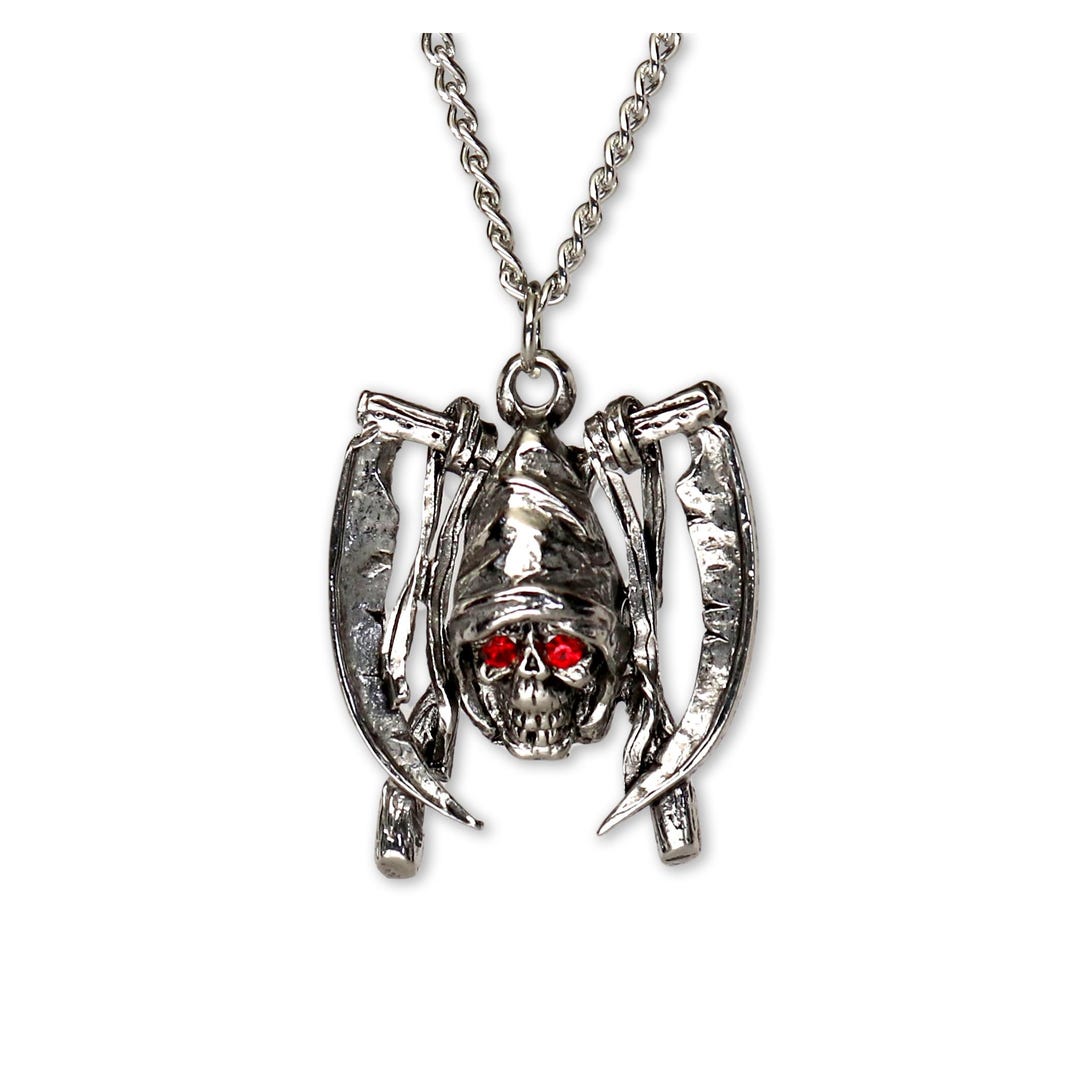 Warrior Skull With Sickles and Red Crystal Eyes Silver Finish Pewter ...