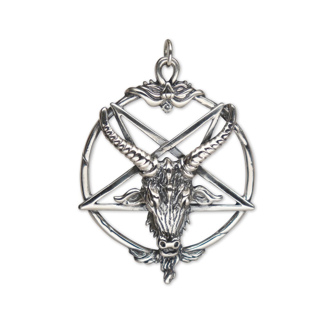 Sterling Silver Antiqued Baphomet Goat Head Satanic Inverted Pentacle ...