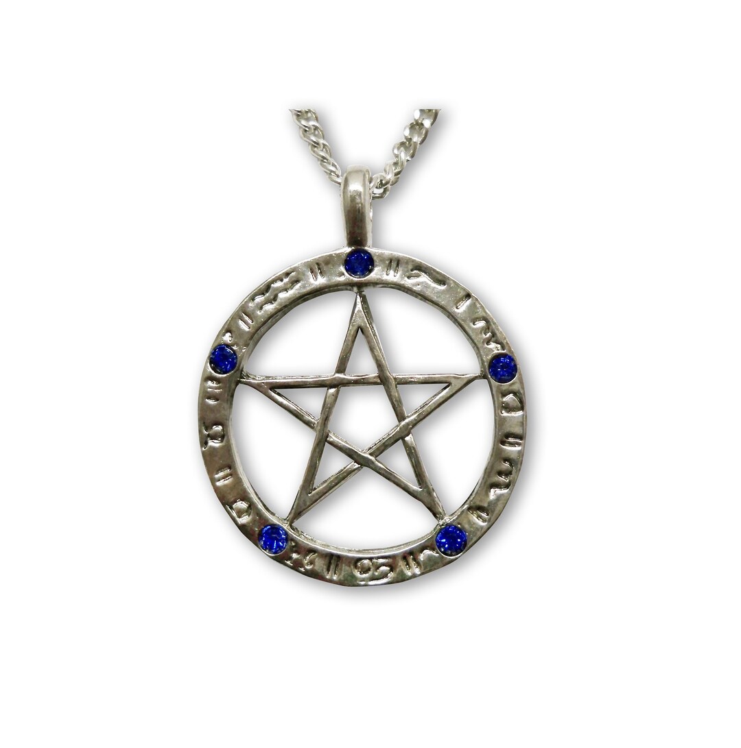 Gothic Pentacle in Zodiac Circle With Blue Crystals Medieval ...