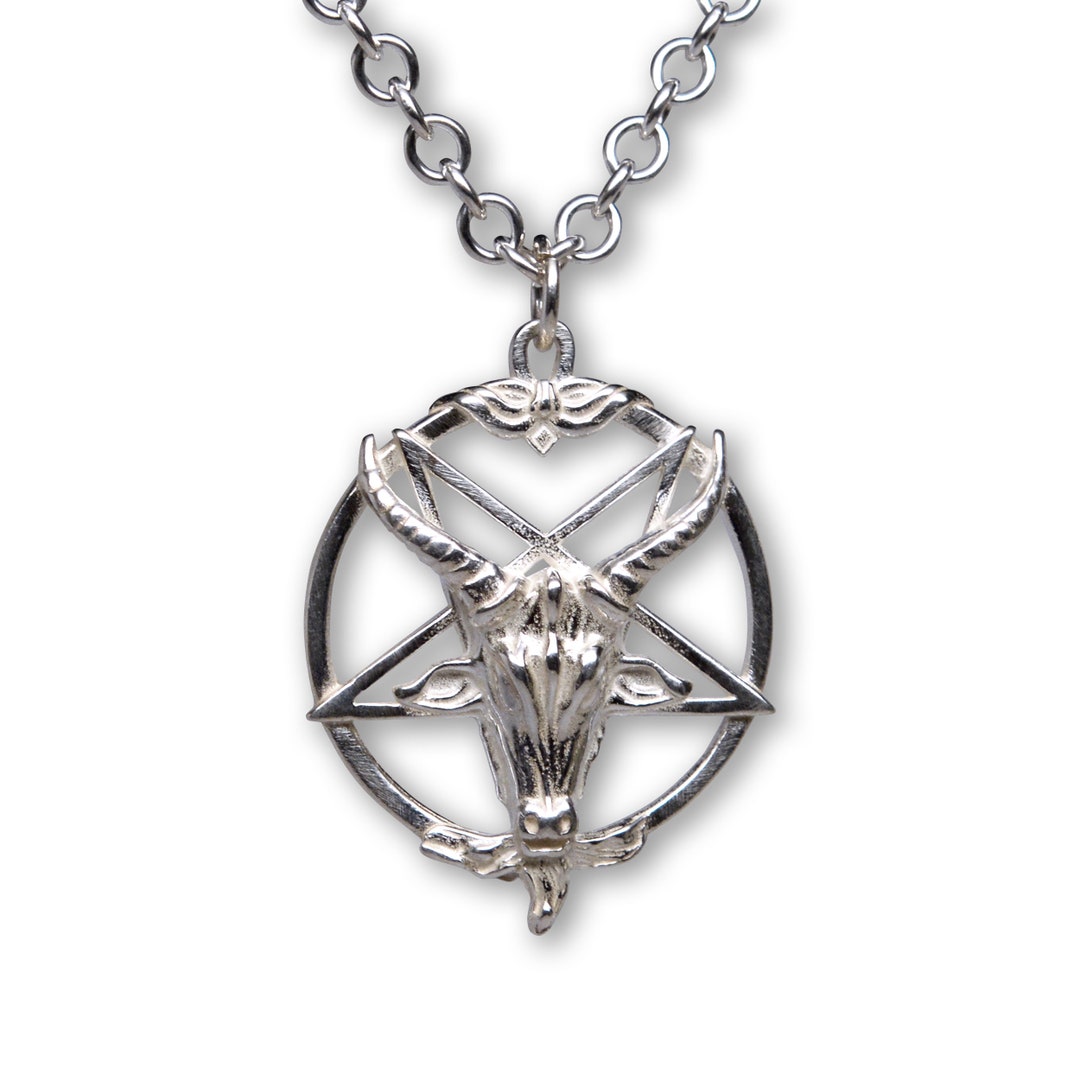 Sterling Silver Baphomet Goat Head Satanic One Inch Pendant With 20 ...