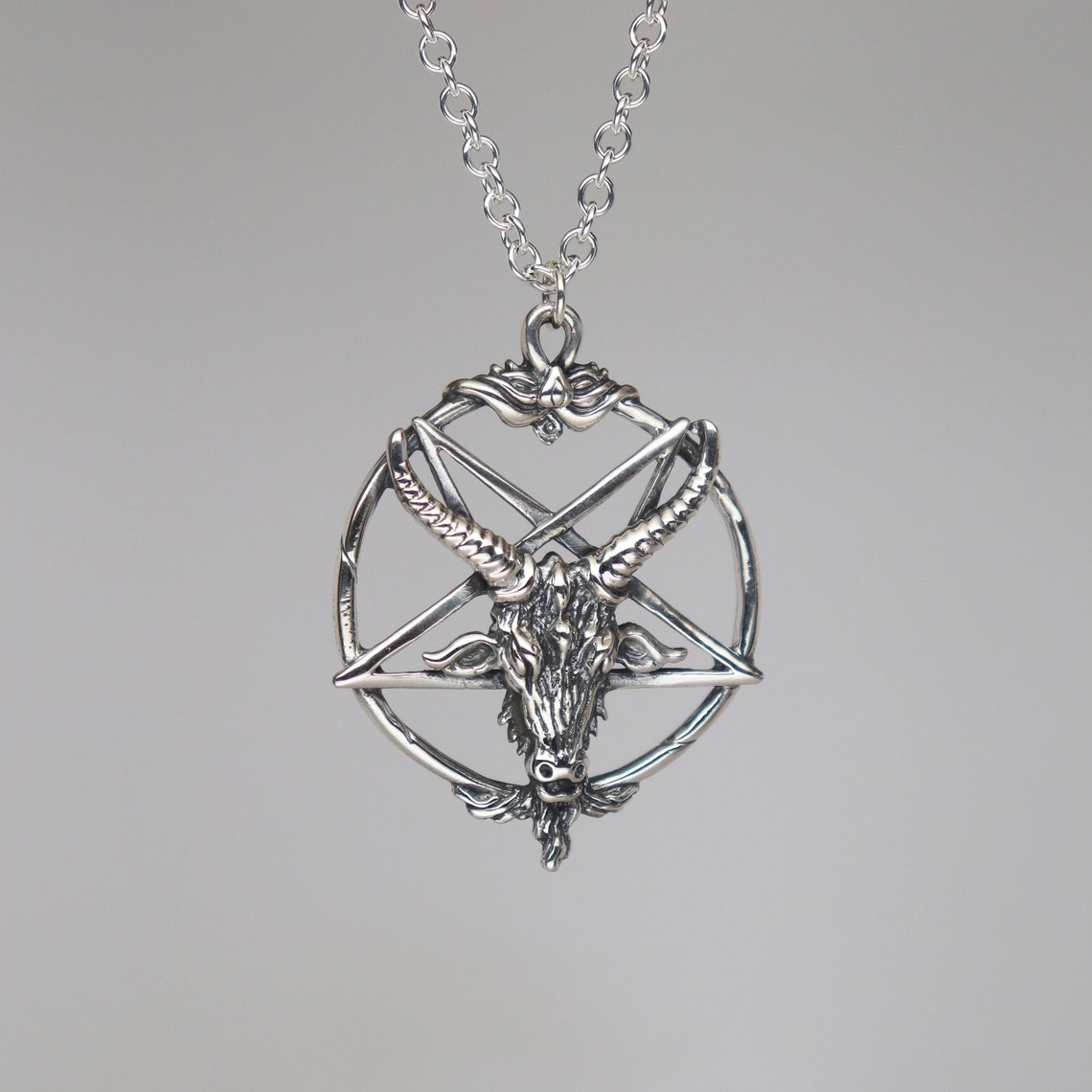 Sterling Silver Antiqued Baphomet Goat Head Satanic Inverted Pentacle ...