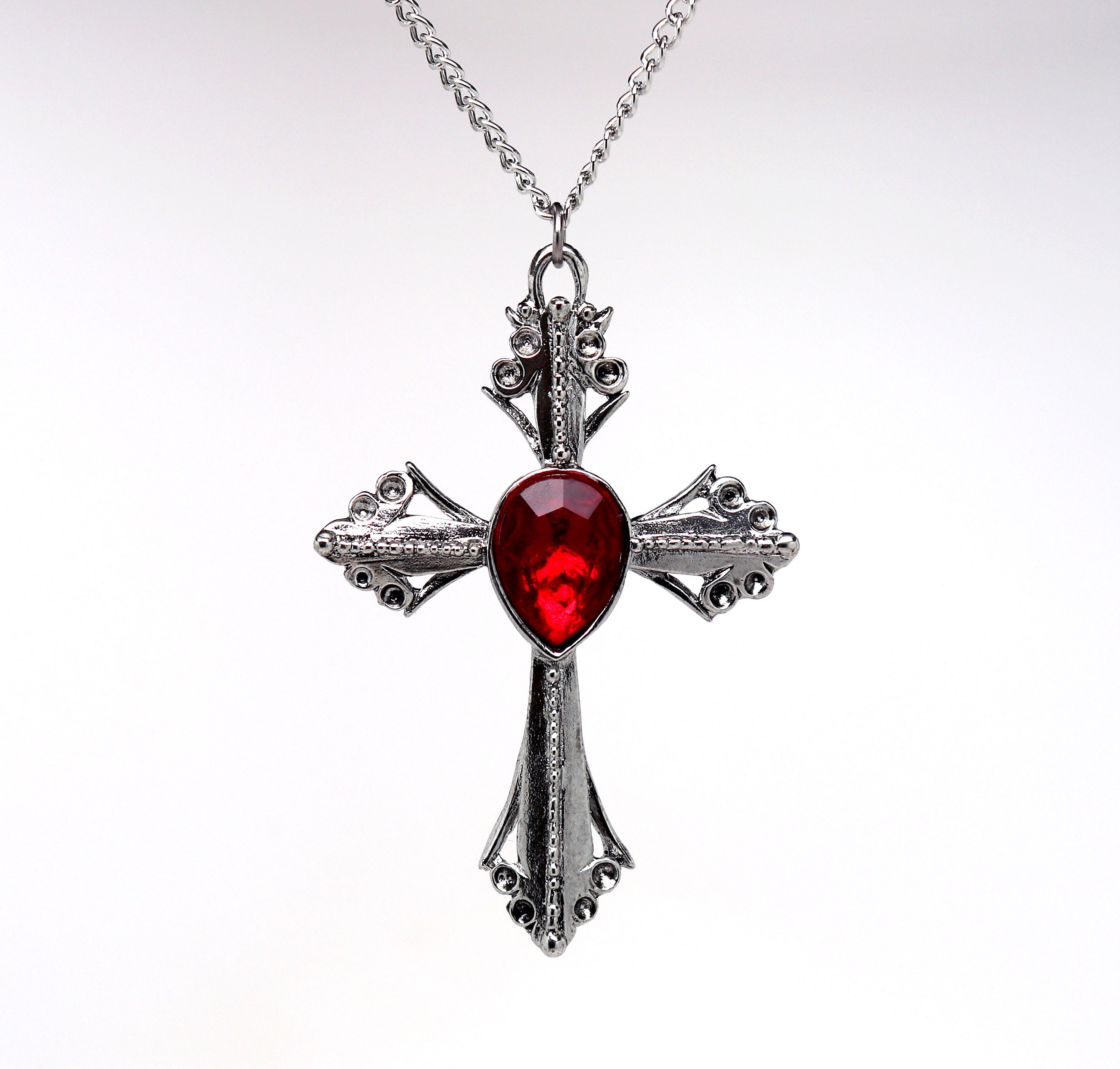Medieval Renaissance Cross With Red Teardrop Stone Pendant - Etsy
