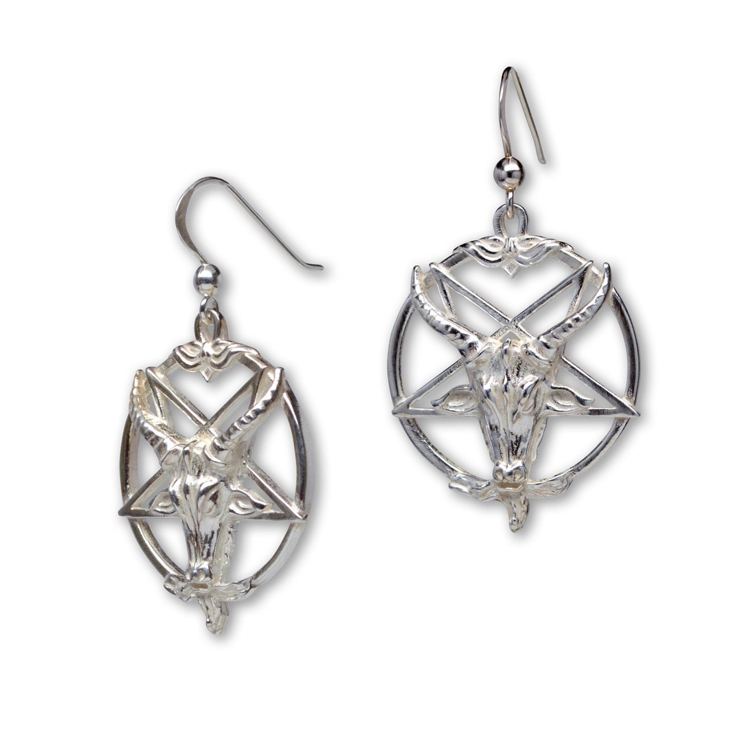 Sterling Silver Baphomet Goat Head Satanic Earrings With Sterling ...
