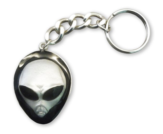 Alien Head With Black Epoxy Accent Pewter Keyring K-249B | Etsy