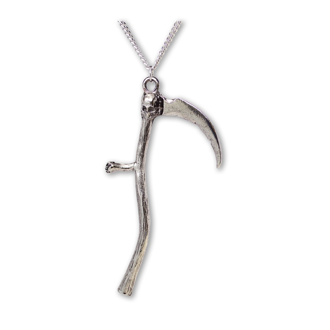Gothic Grim Reaper Sickle Silver Finish Pewter Pendant Necklace NK-357 ...