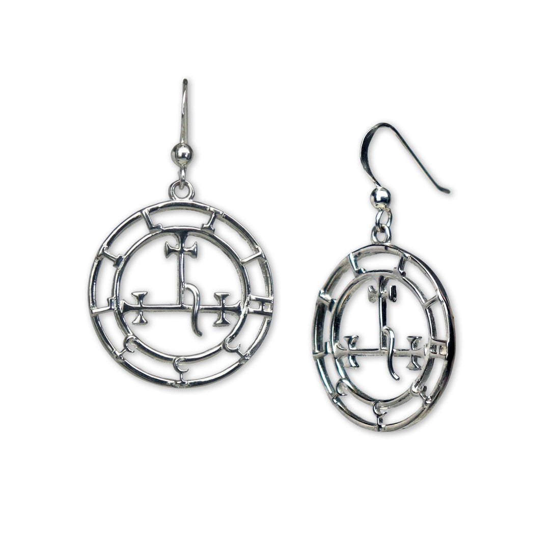 Sigil of Lilith Dark Moon Goddess Circe Hecate Wiccan Pagan Dangle Earrings Silver Finish Pewter ...