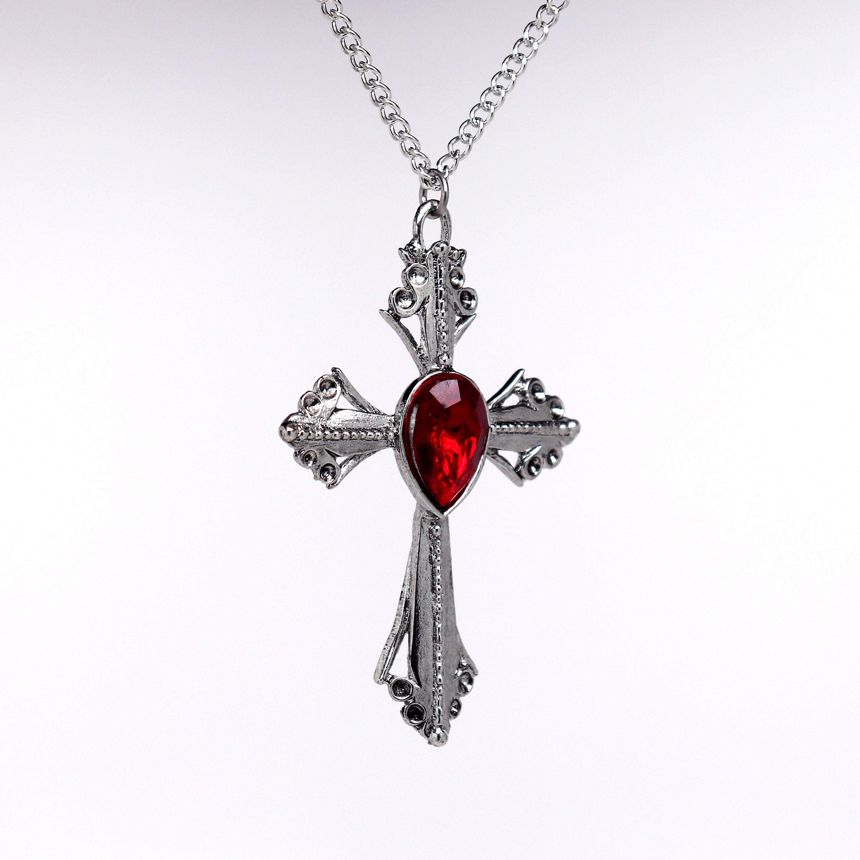Medieval Renaissance Cross With Red Teardrop Stone Pendant - Etsy