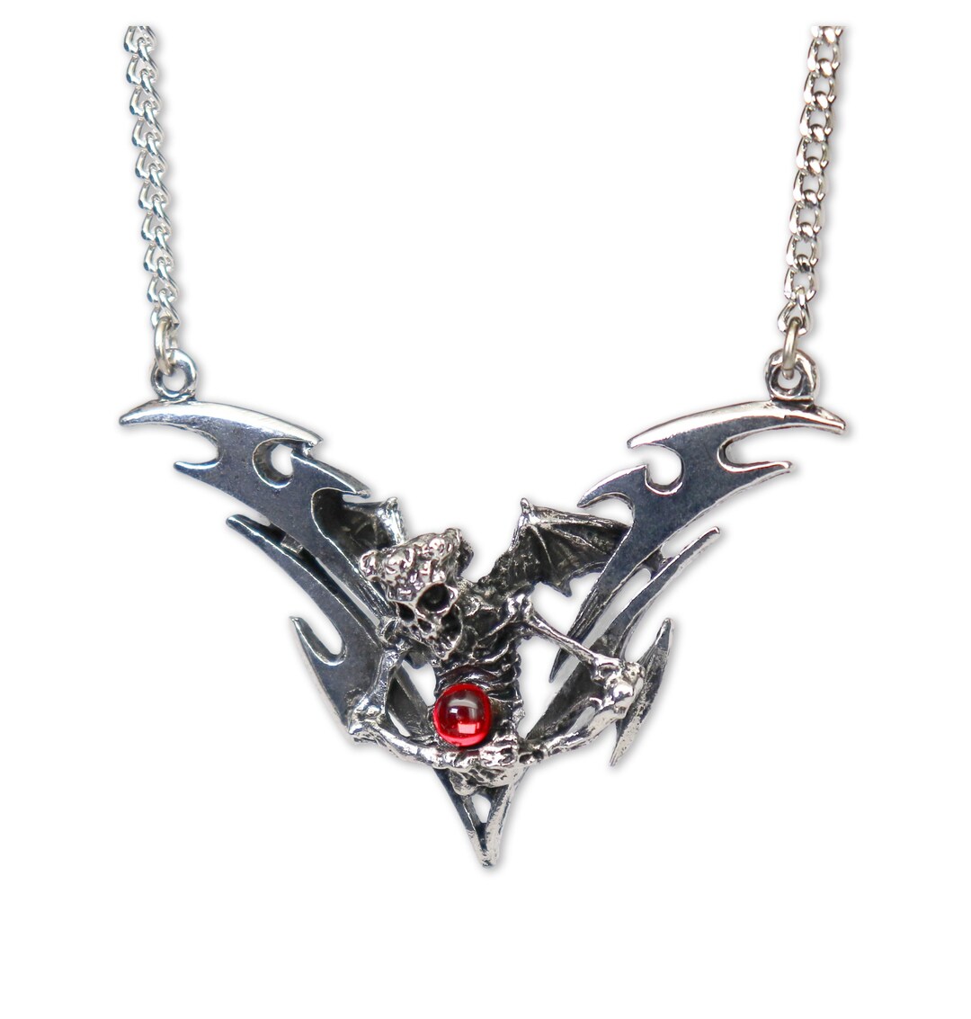 Gothic Dark Angel Skeleton on Tribal Chevron Pewter Pendant Necklace NK ...
