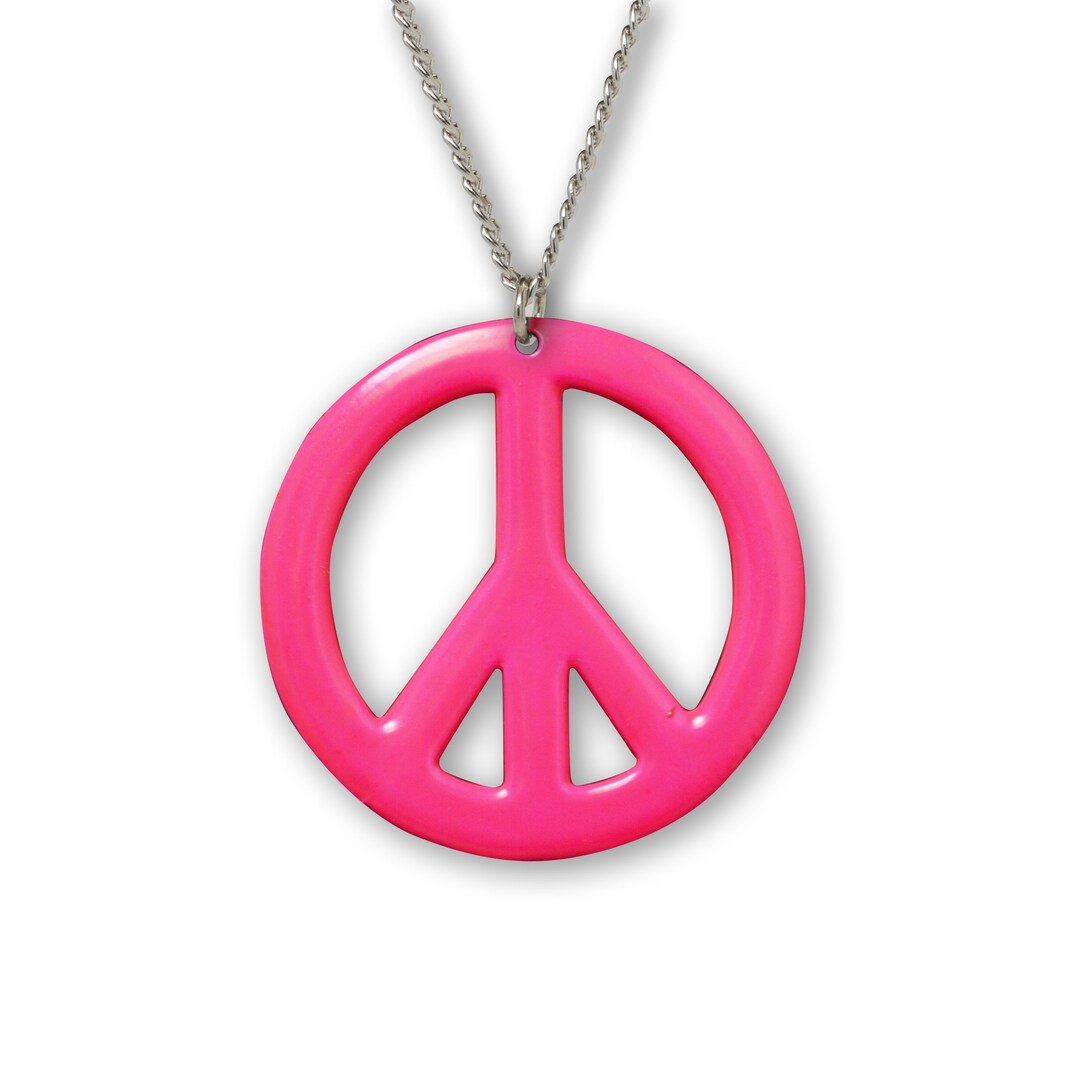 Hippie Hot Pink Peace Sign Necklace Hand Painted NK-15 P - Etsy