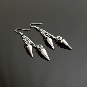 Punk Rock Hip Hop Double Spikes and Chains Dangle Earrings Silver ...
