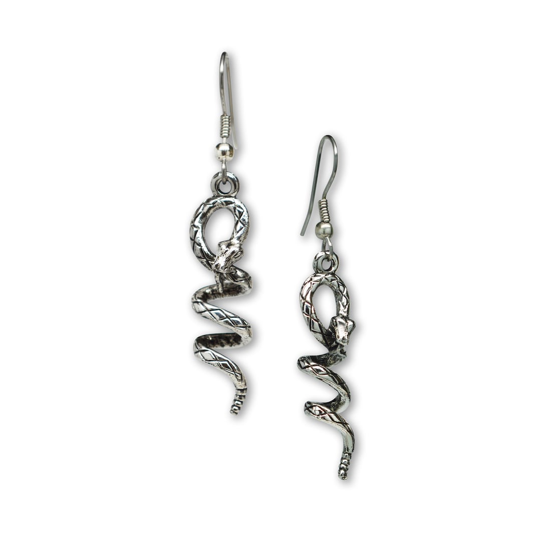 Coiled Snakes Hissing Serpents Silver Finish Pewter Dangle Earrings #827 - Etsy