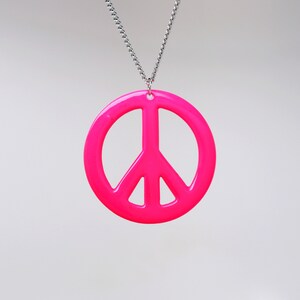 Hippie Hot Pink Peace Sign Necklace Hand Painted NK-15 P - Etsy
