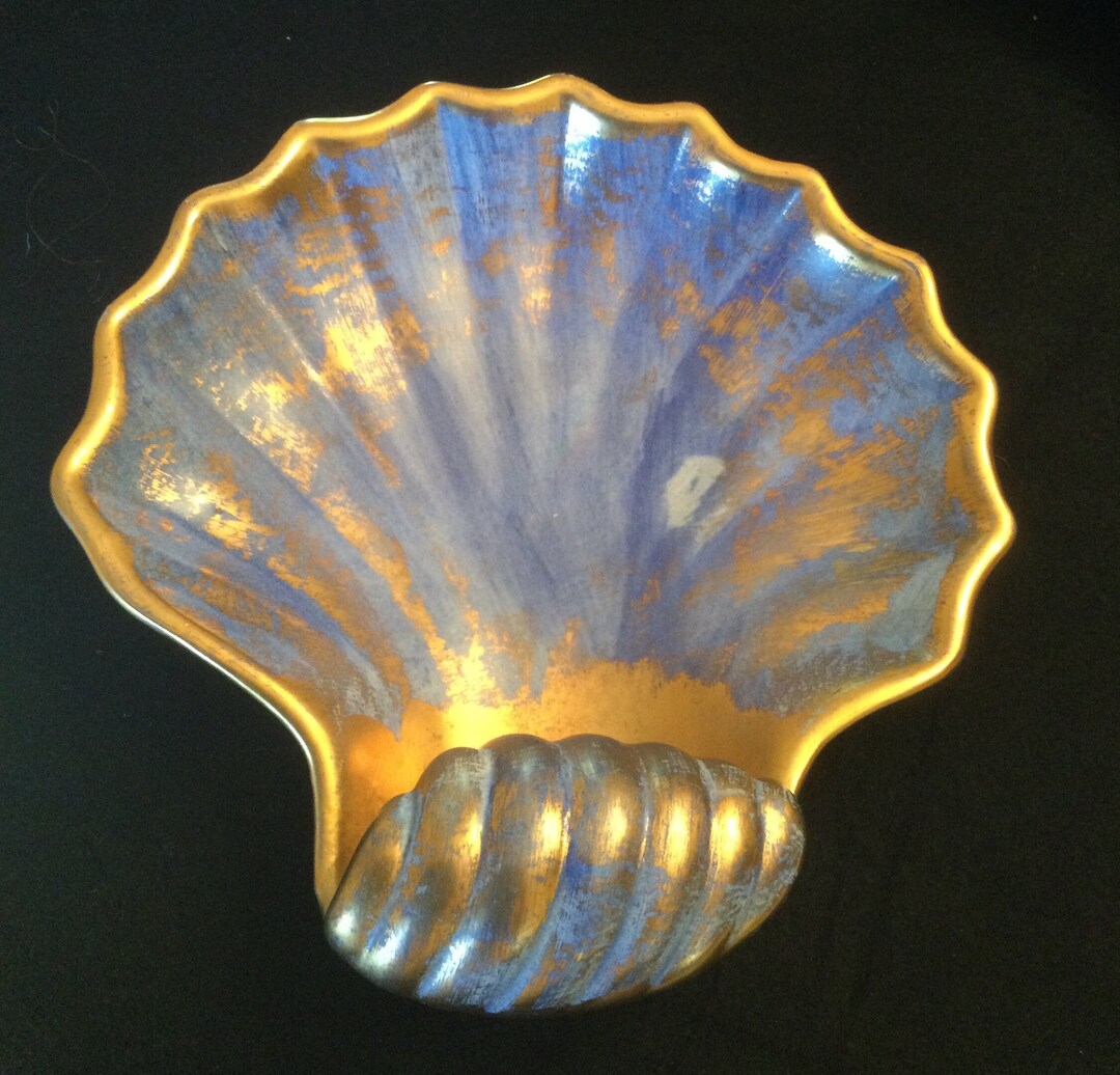 Stangl Blue and Gold Seashell Dish - Etsy