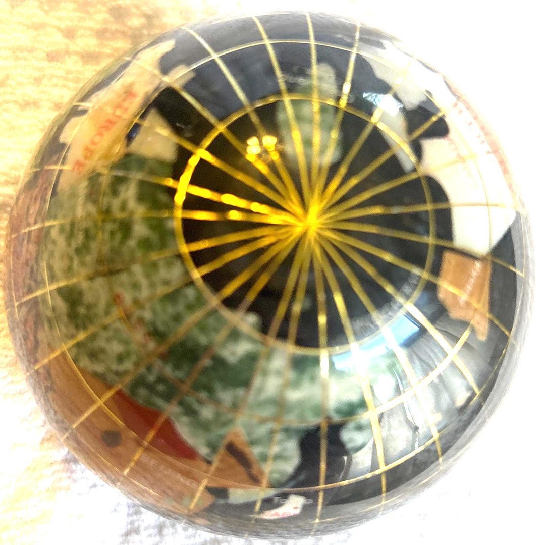 Globe Paperweight With Inset Stones and Golden Lines - Etsy
