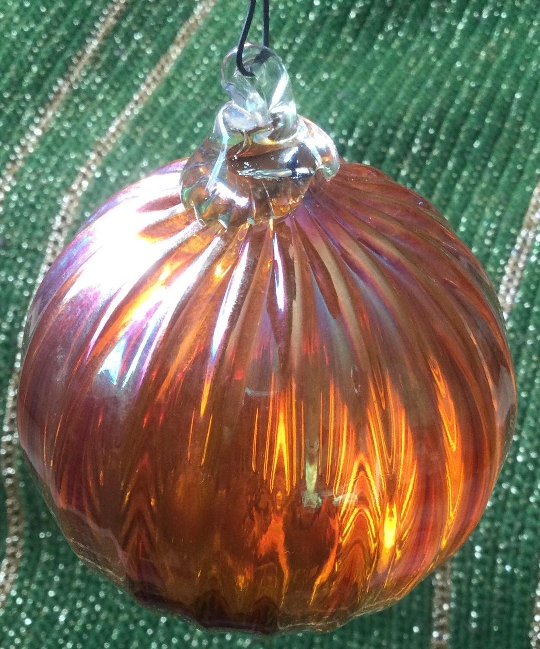 Iridescent Amber Hand Blown Glass Orb Ornament - Etsy