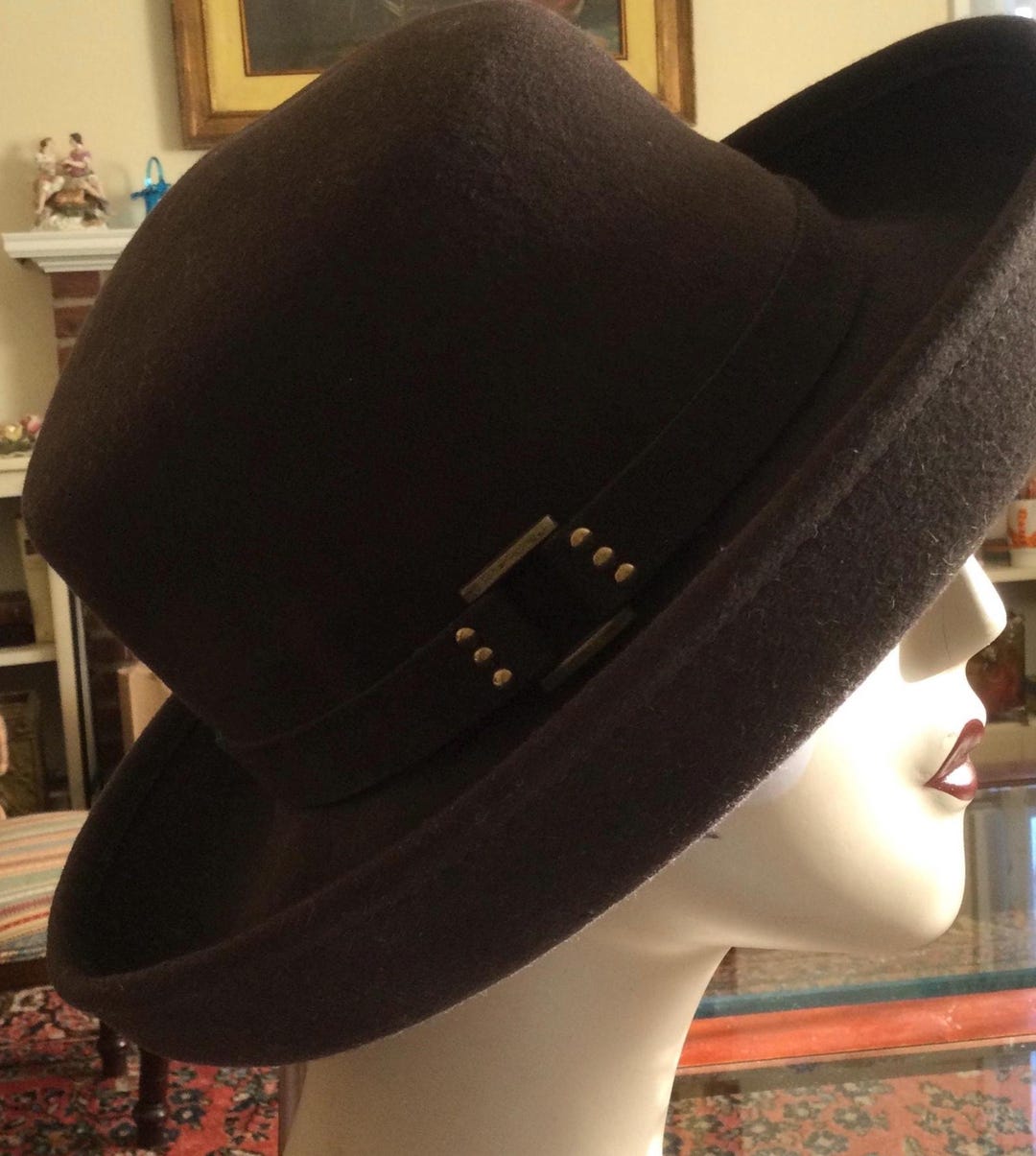 Broad Rimmed Brown Felt Hat - Etsy
