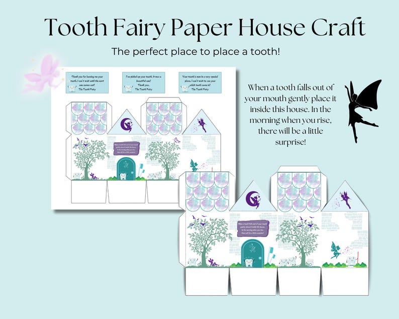 Tooth Fairy Paper House Craft With Tooth Fairy Notes - Etsy
