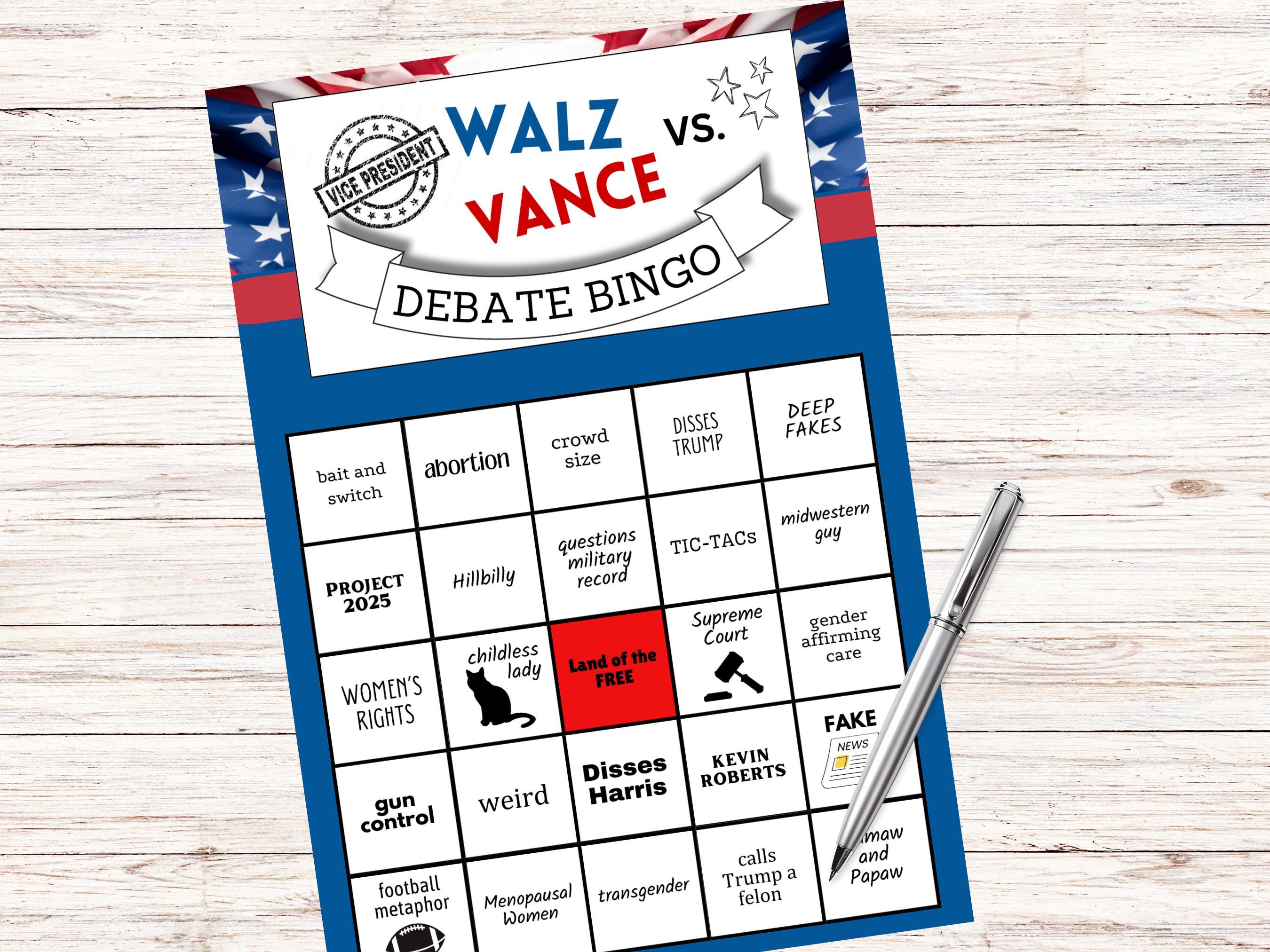 Vice Presidential Debate 2024 Bingo Game Cards Walz Vs. Vance - Etsy