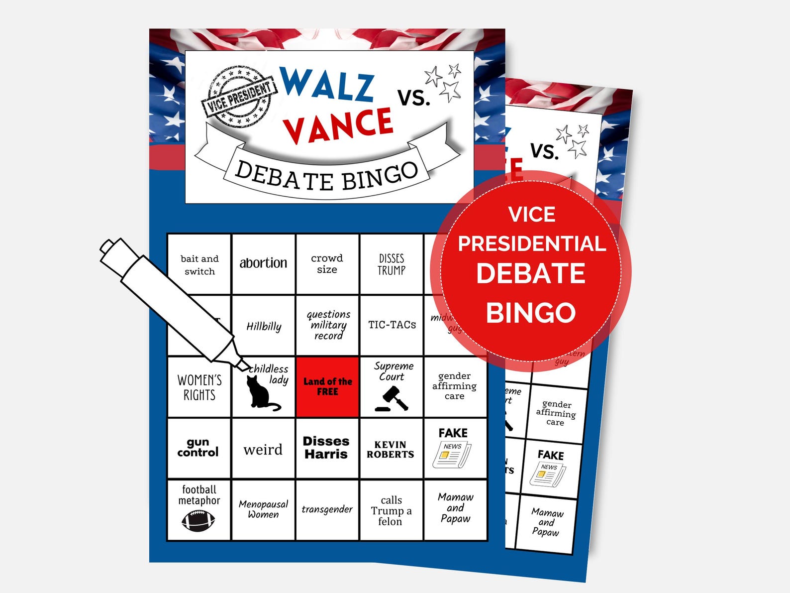 Vice Presidential Debate 2024 Bingo Game Cards Walz Vs. Vance - Etsy