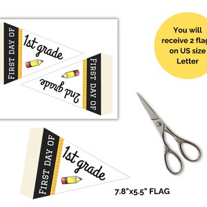 First Day of School Printable Pennant Flag for Kids Grades Kindergarten ...