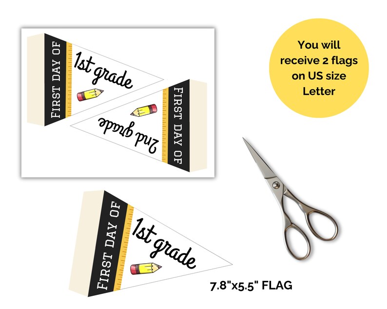 First Day of School Printable Pennant Flag for Kids Grades Kindergarten ...