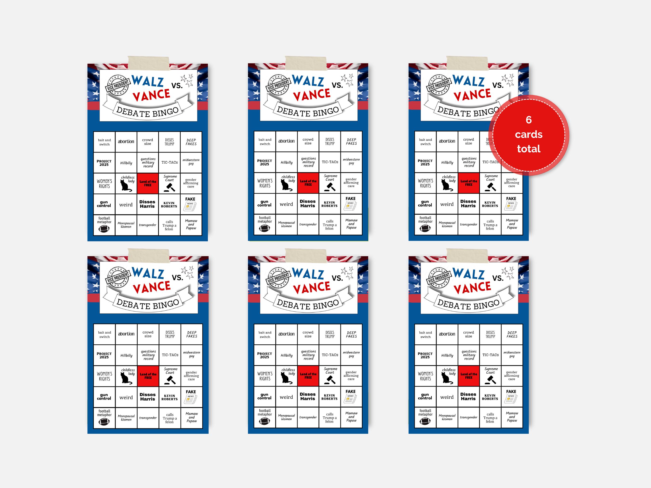 Vice Presidential Debate 2024 Bingo Game Cards Walz Vs. Vance - Etsy