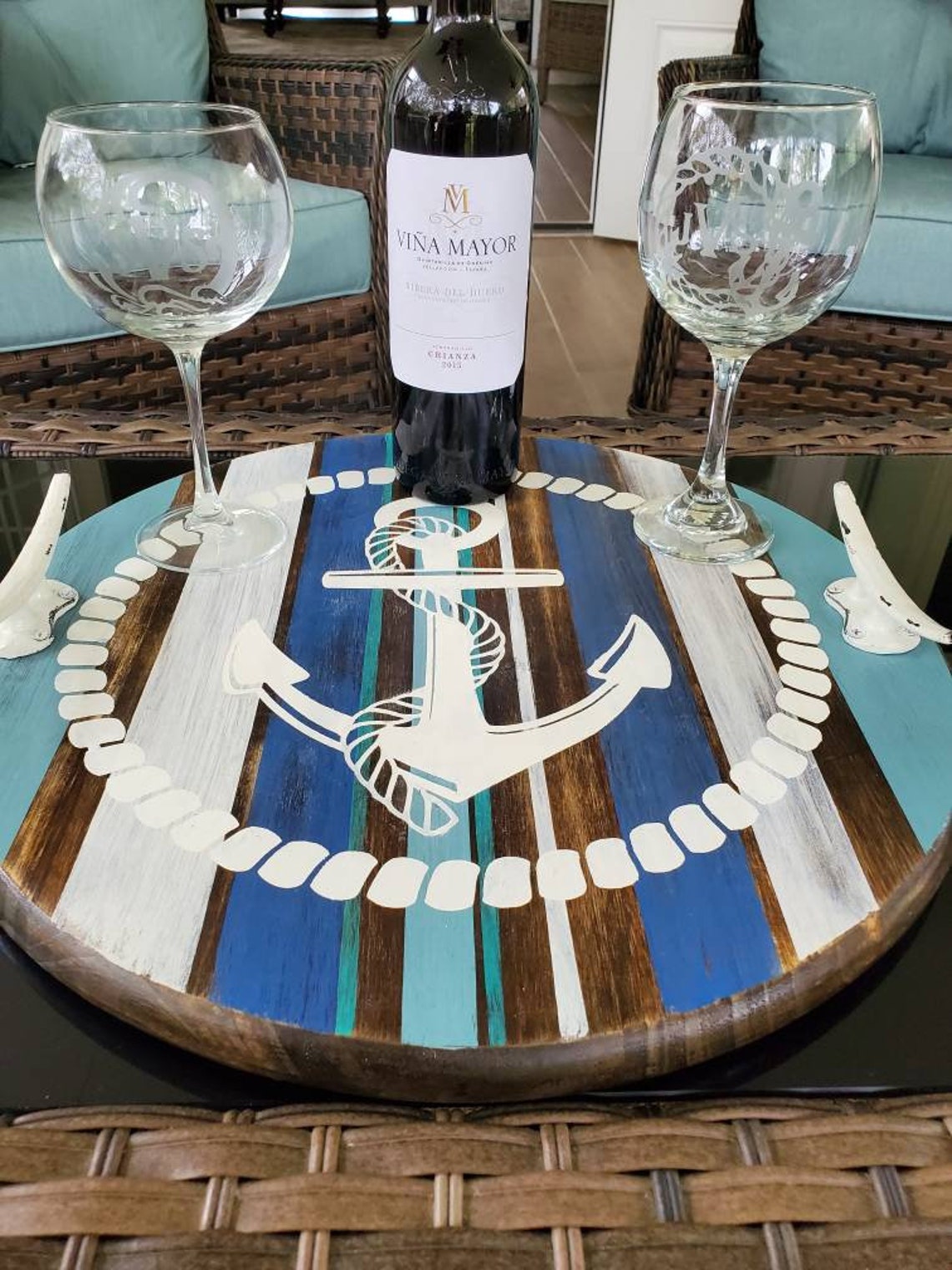 Nautical ocean beach decorative tray serving piece blues aqua | Etsy