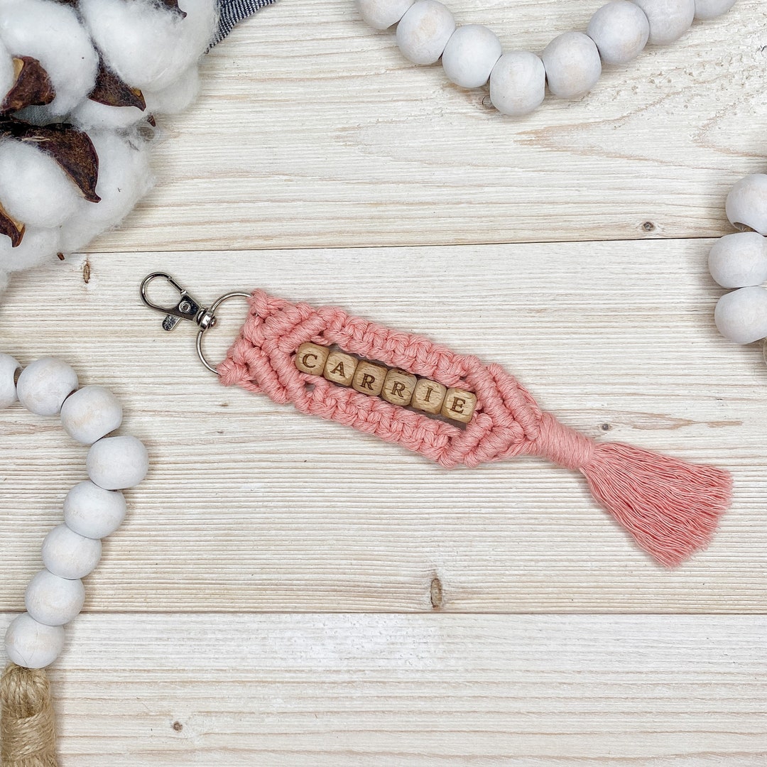 Personalized Letter Bead Macramé Keychain. Boho Key Chain With Name ...