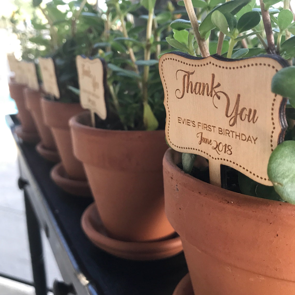 Plant Tag Wood Favors. Thank You Flower Pots. Flower Pot | Etsy