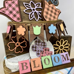 Mini Spring Bundle Decor. Tiered Tray Flower Sign. Bloom Scrabble Tiles ...